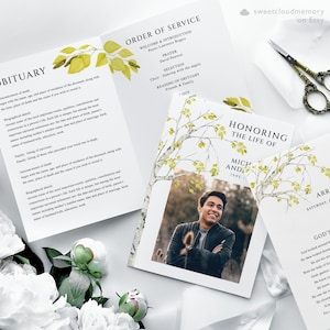 Birch Tree Funeral Program Template Gold and Leaves Funeral Memorial ...