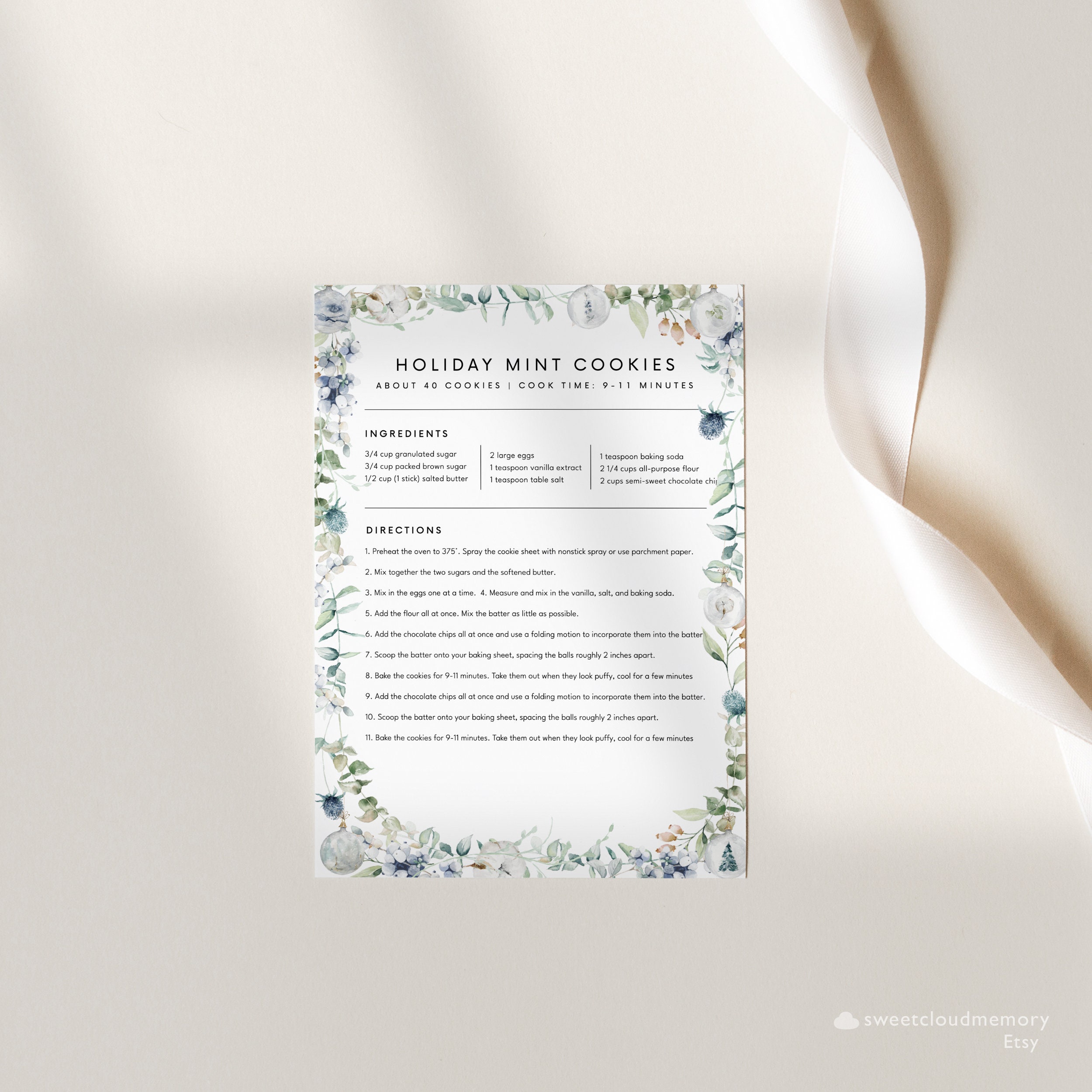 Holiday Recipe Card Template 8.5x11 A4 Christmas Editable - Etsy