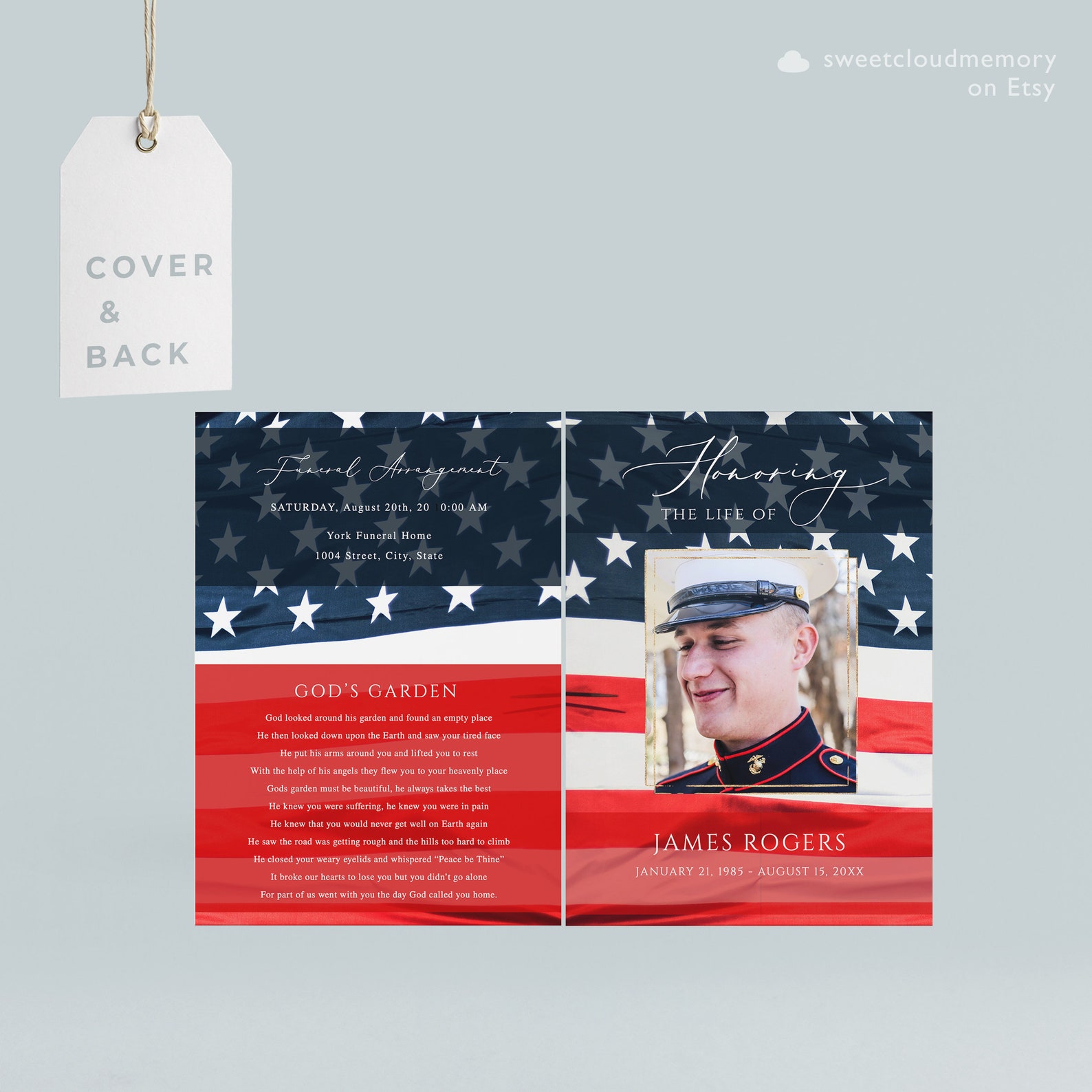 Veteran Funeral Program Template American Flag for Service - Etsy New ...