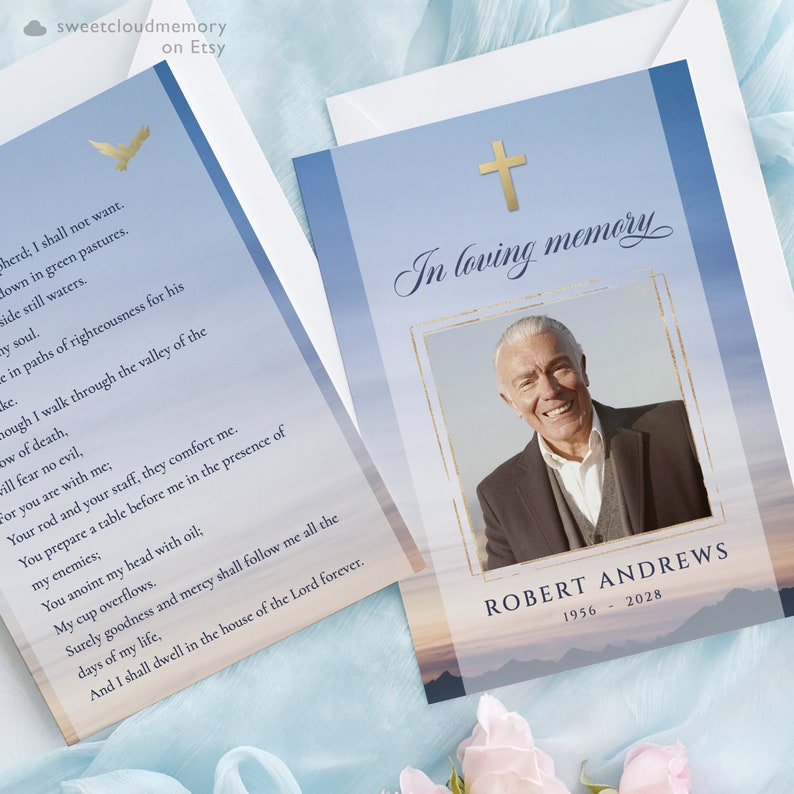 Sky Sunset Background Funeral Photo Prayer Card Editable - Etsy Canada
