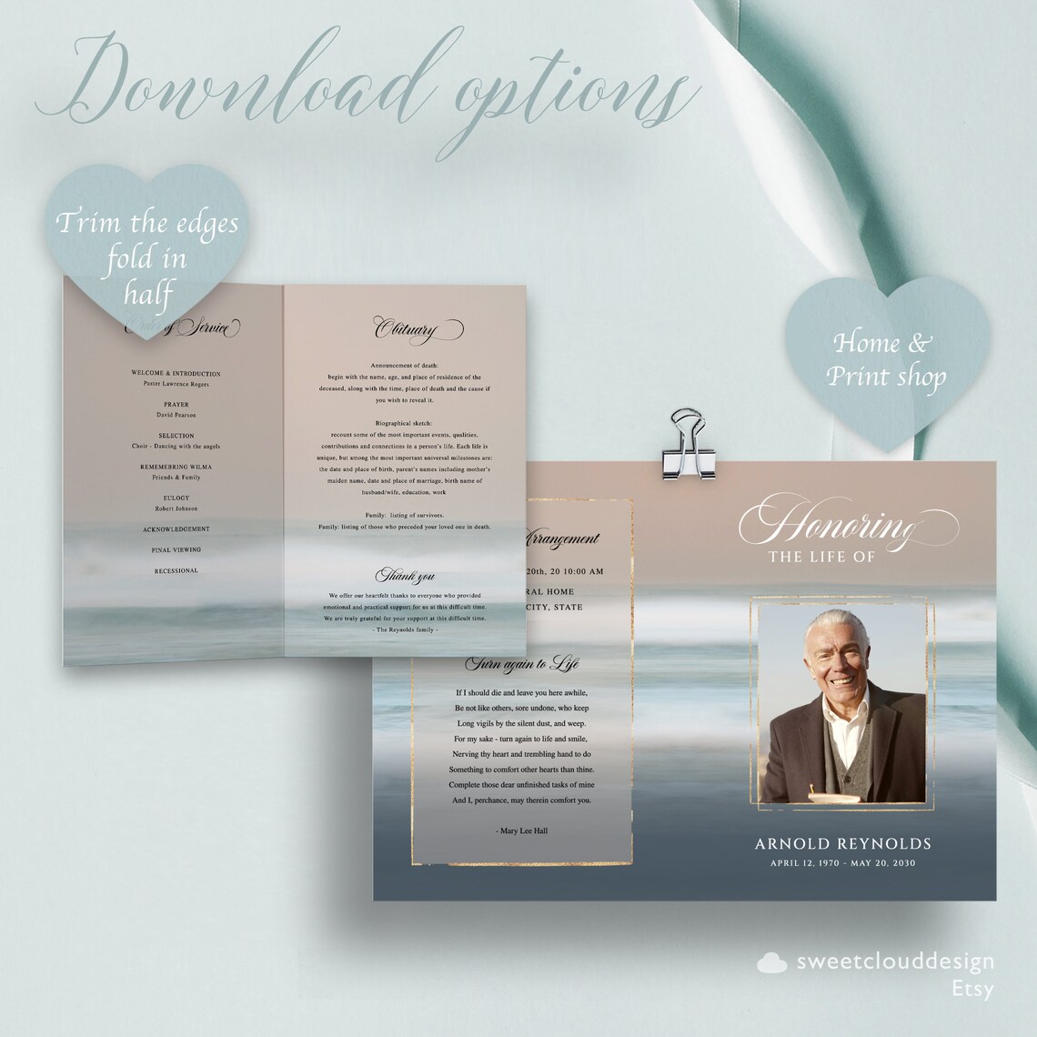 Ocean Funeral Program Template Seascape Funeral Memorial - Etsy