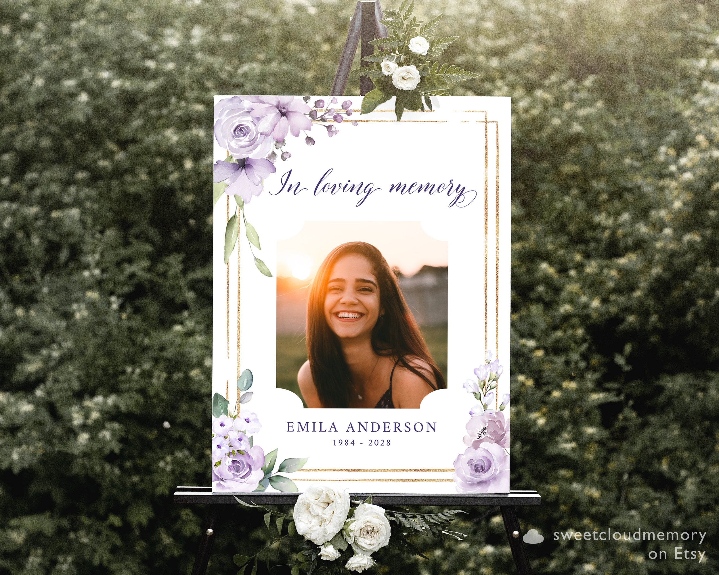 Violet Floral Funeral Sign Memorial Service Celebrating the - Etsy