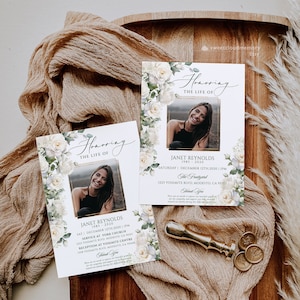 White Rose Funeral Invitation Template White Rose Photo Celebration of ...