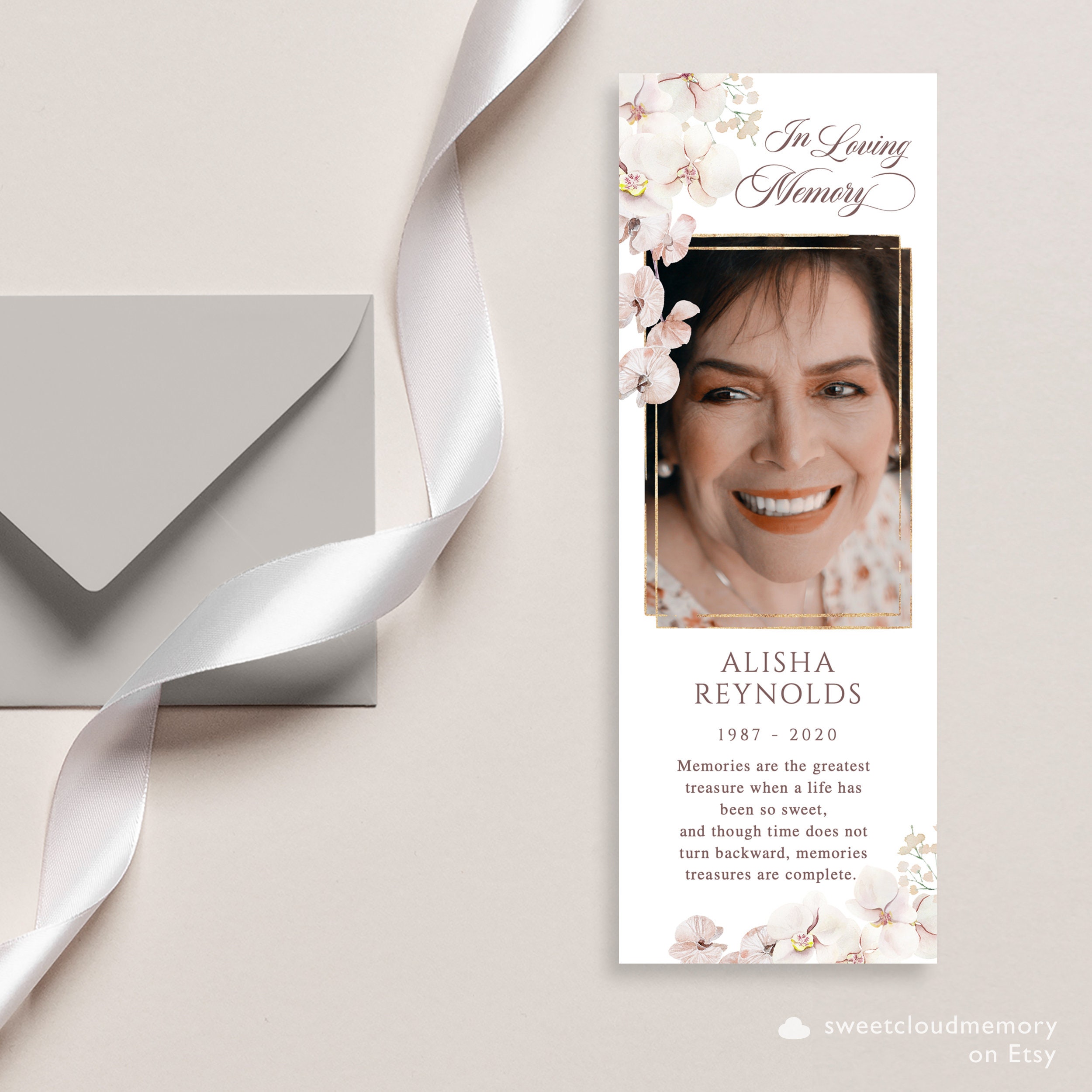 Orchid in Loving Memory Bookmark Template White Floral - Etsy