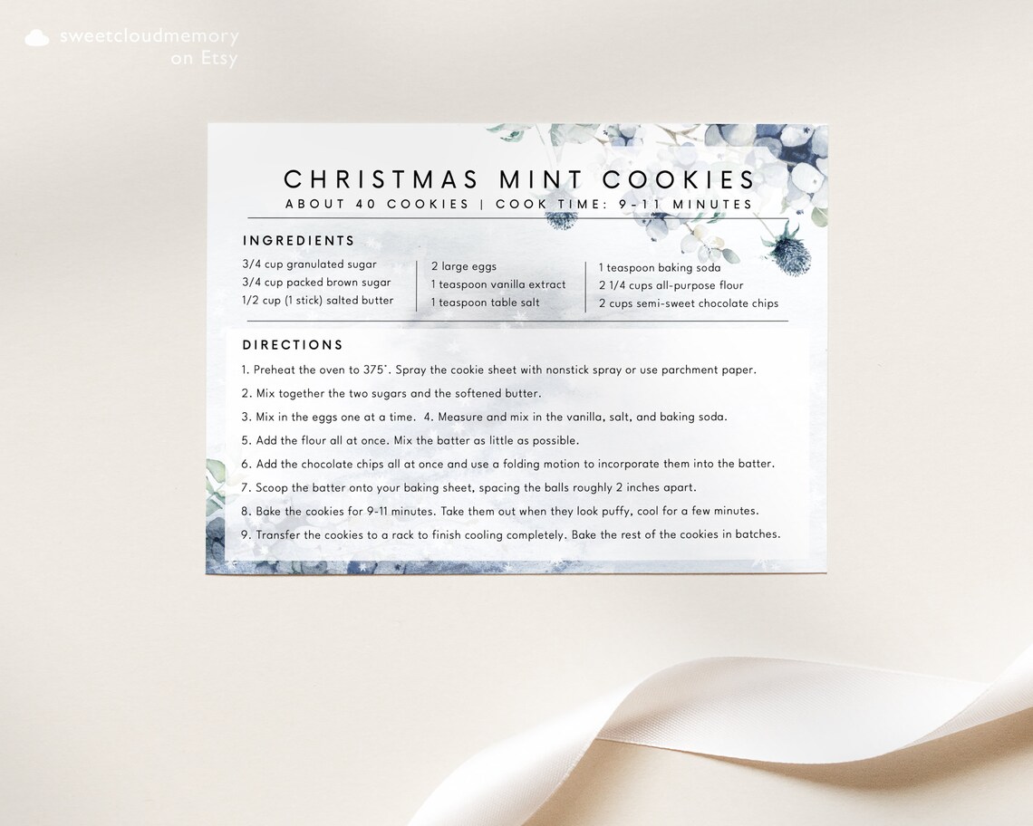 Holiday Recipe Card Template Christmas Editable Simple Recipe Card ...