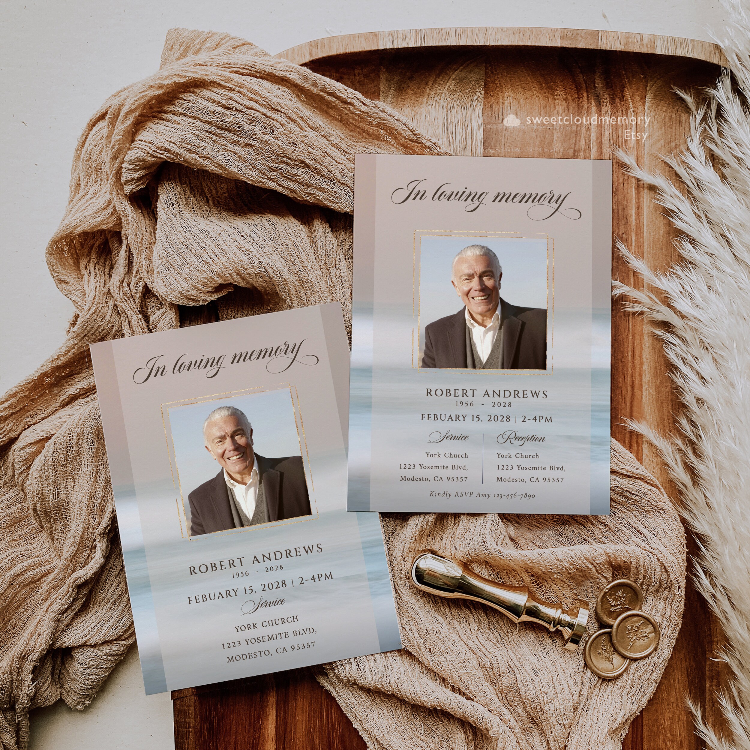 Ocean Funeral Invitation Template Seascape Photo Celebration | Etsy