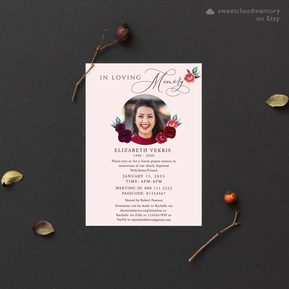 Funeral Digital Invitation Red Rose Photo Celebration of Life | Etsy