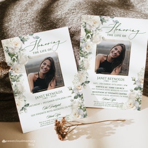 White Rose Funeral Invitation Template White Rose Photo Celebration of ...