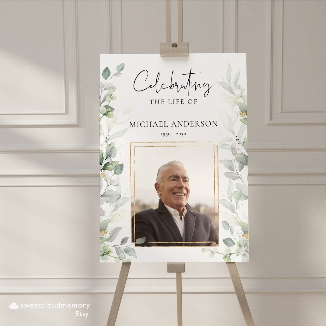 Green Leaves Funeral Sign Template Greenery Celebration of Life Men ...