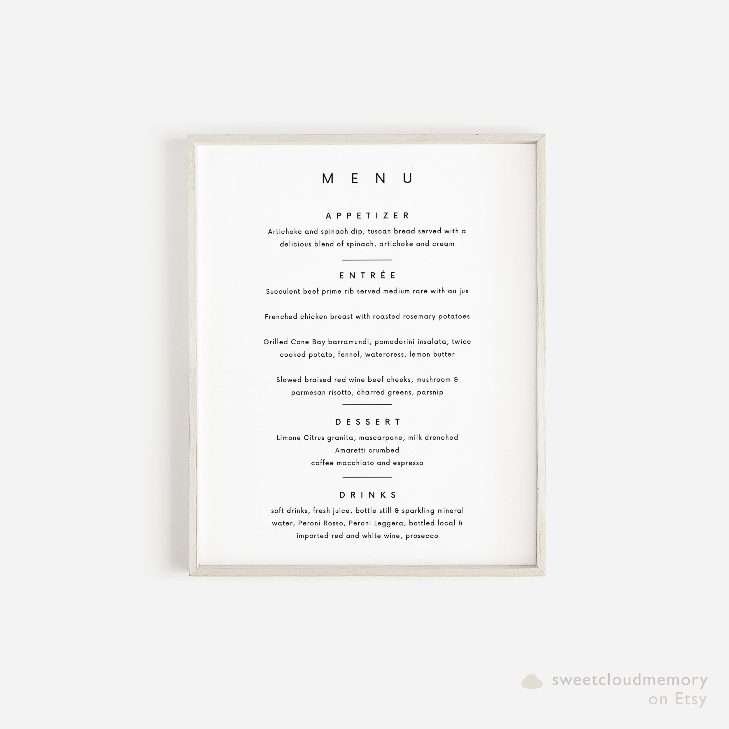 Minimal Menu Card Template Editable Simple Menu Sign Modern | Etsy