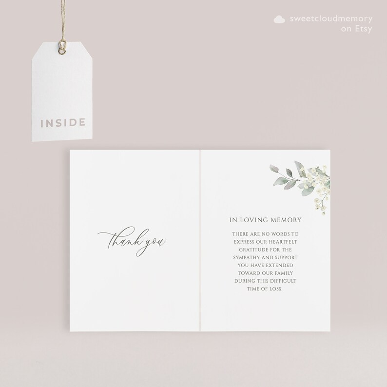 Gold Funeral Thank You Card Greenery Funeral Thank You Photo Editable ...