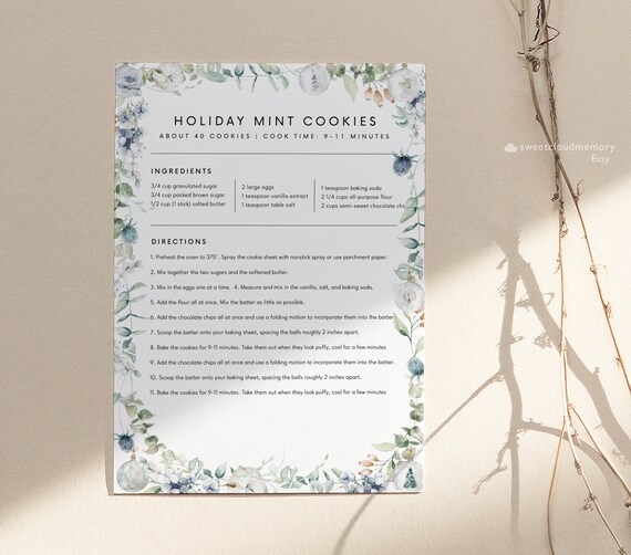 Holiday Recipe Card Template 8.5x11 A4 Christmas Editable - Etsy