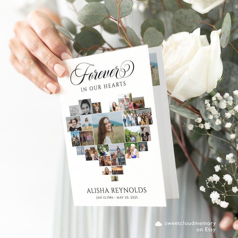 Heart Collage Funeral Program Template Simple Photo Funeral - Etsy