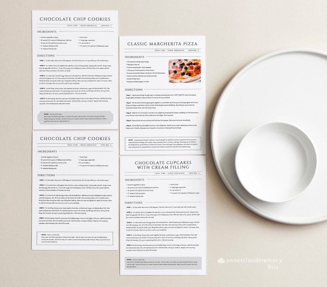 US LETTER SIZE Simple Recipe Template Editable, Modern Printable Recipe ...