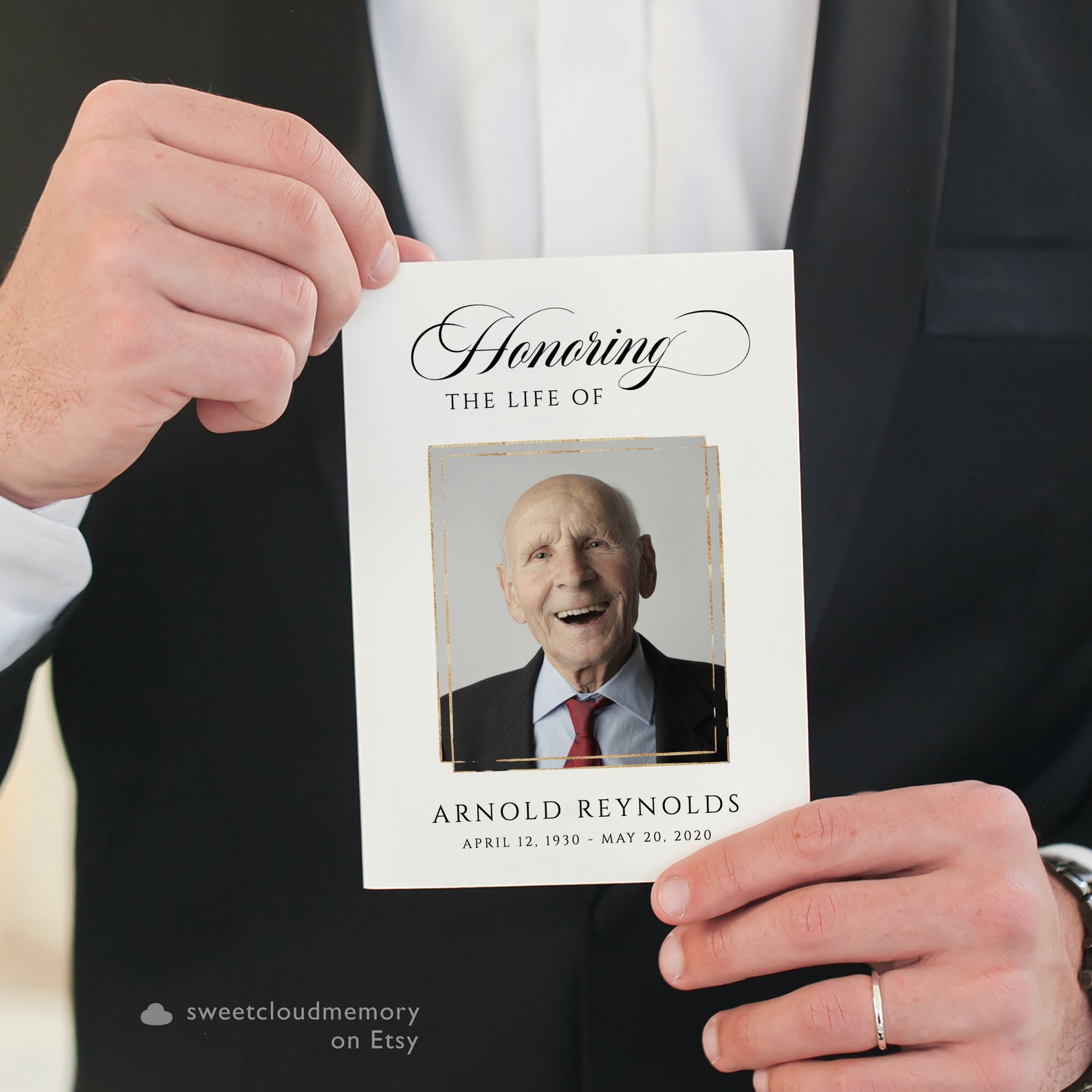 Simple Funeral Photo Prayer Card Gold Frame Minimal Funeral - Etsy