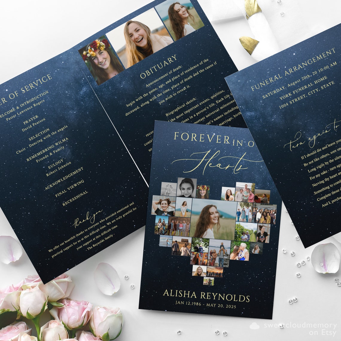 Heart Collage Funeral Program Template Night Sky Photo Funeral Program ...