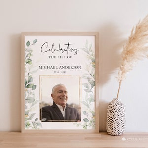 Green Leaves Funeral Sign Template Greenery Celebration of Life Men ...