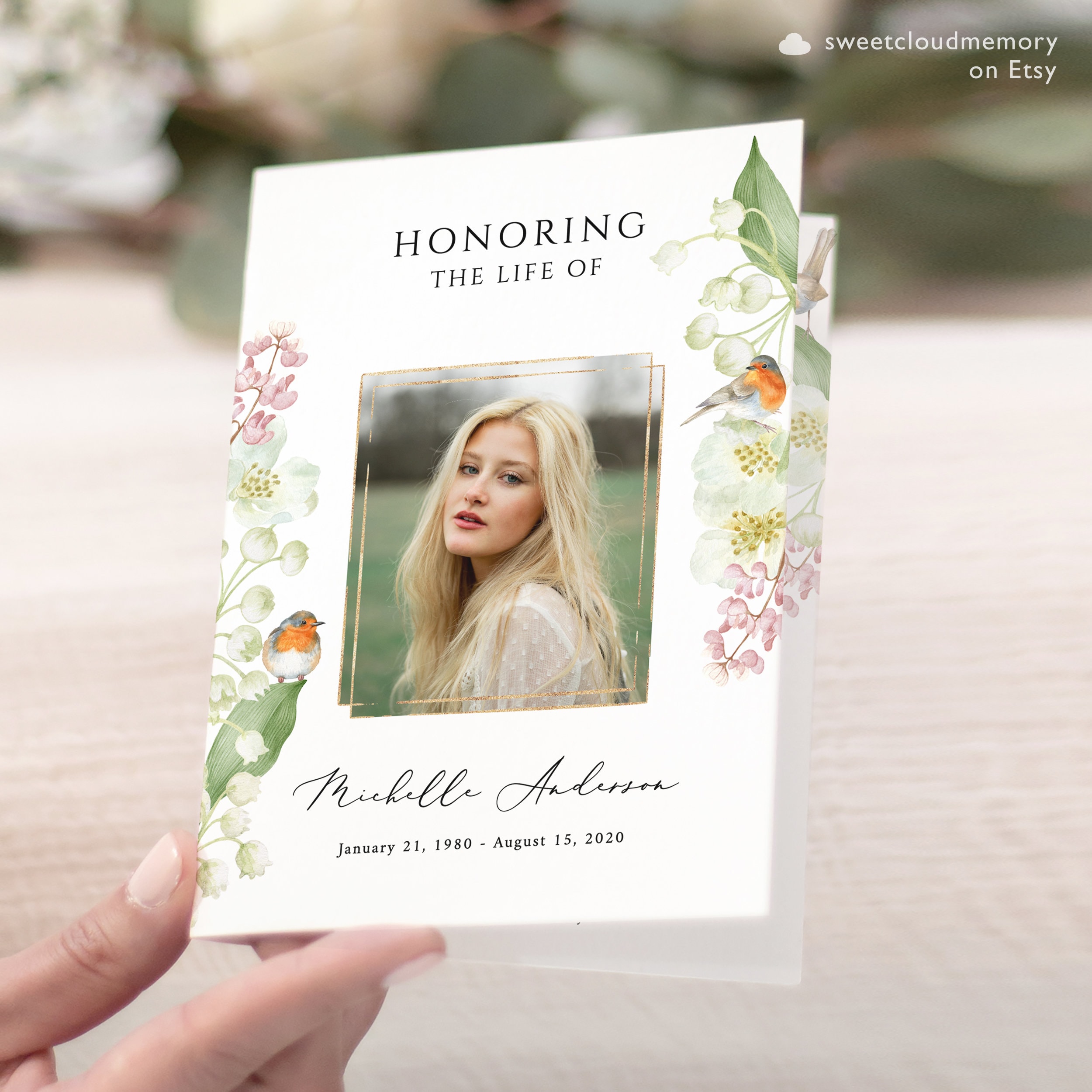 Lily of the Valley & Robin Funeral Program Template White - Etsy