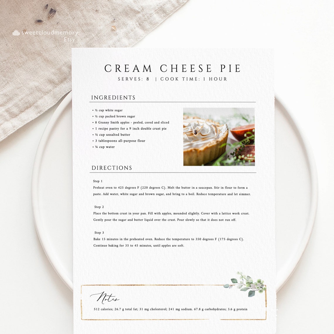 A5 SIZE Gold and Greenery Recipe Template Editable Gold Frame Printable ...