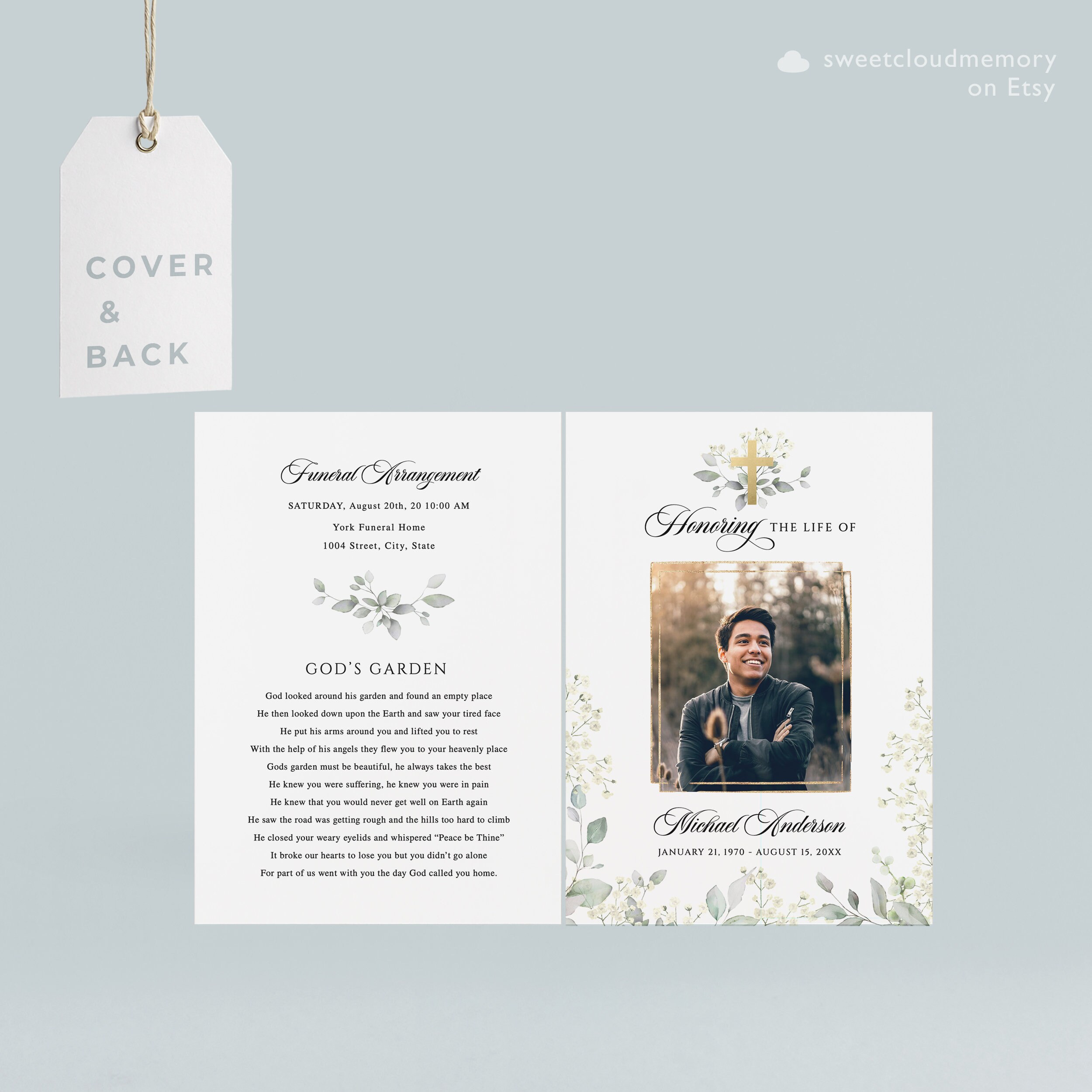 Gold Cross Funeral Program Template Greenery Funeral Memorial - Etsy Canada