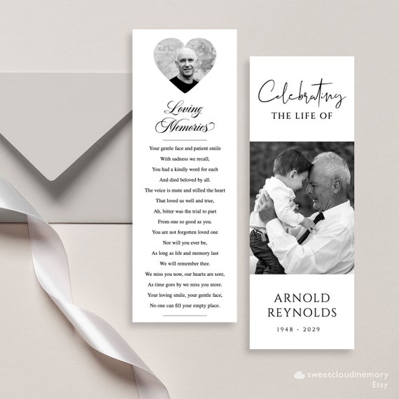 Minimalist Loving Memory Bookmark Template Elegant Simple - Etsy