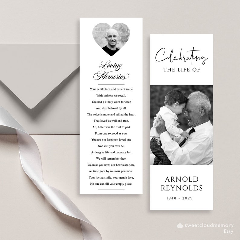 Minimalist Loving Memory Bookmark Template Elegant Simple Celebration ...