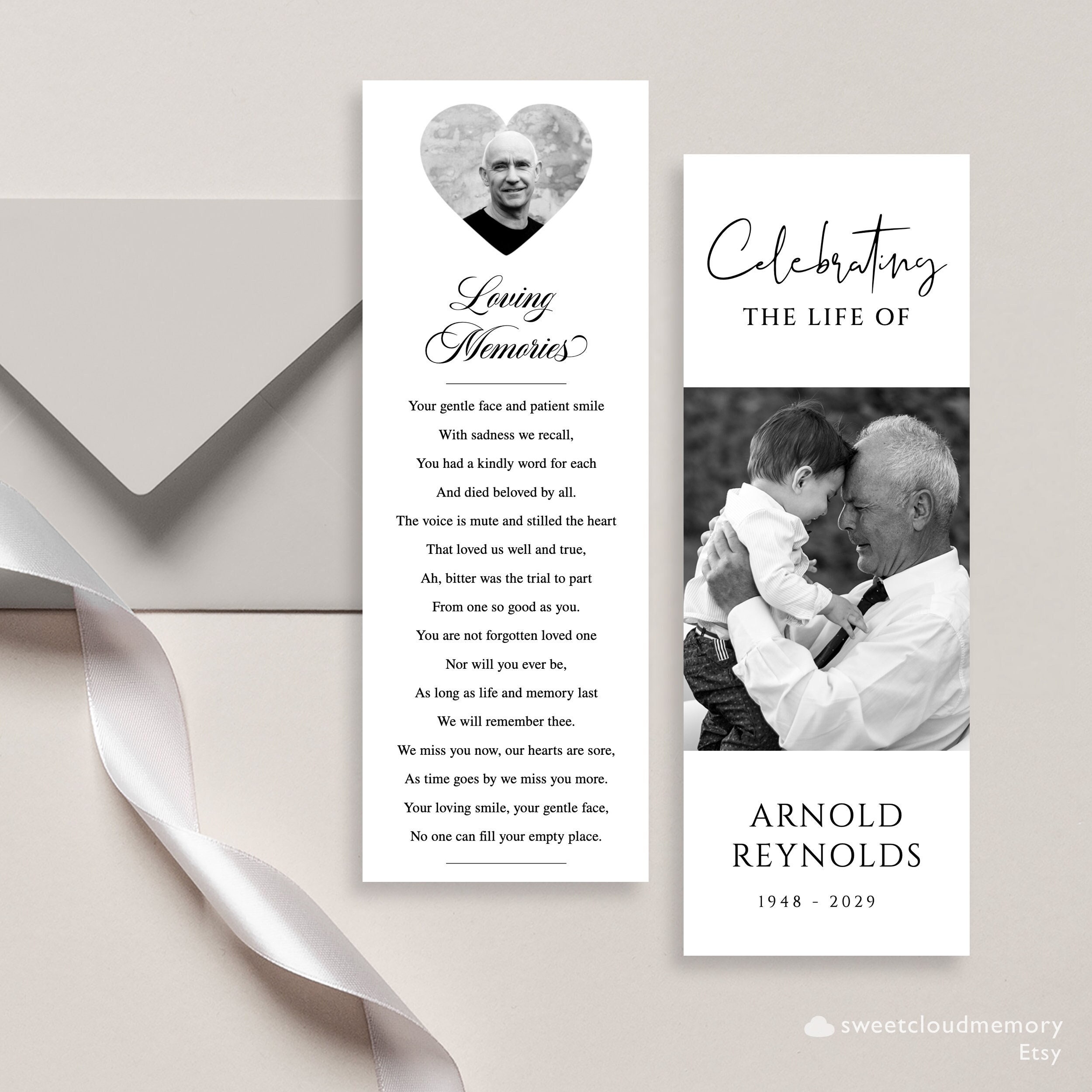 Minimalist Loving Memory Bookmark Template Elegant Simple - Etsy