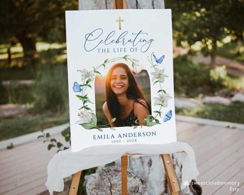 White Lily Celebrating the Life Sign White Floral Life Celebration Sign ...