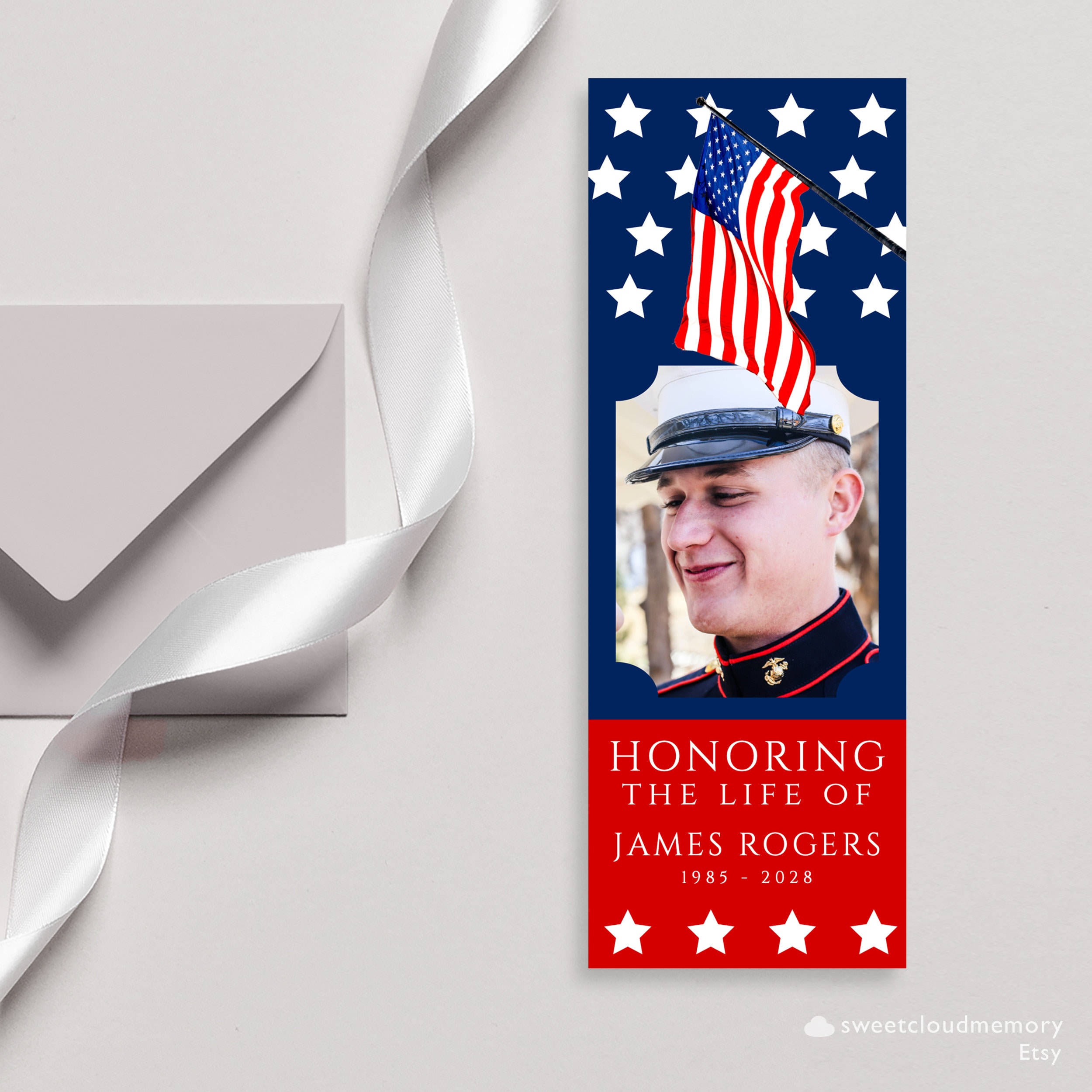 Veteran Funeral Bookmark Template American Flag for Service Member ...