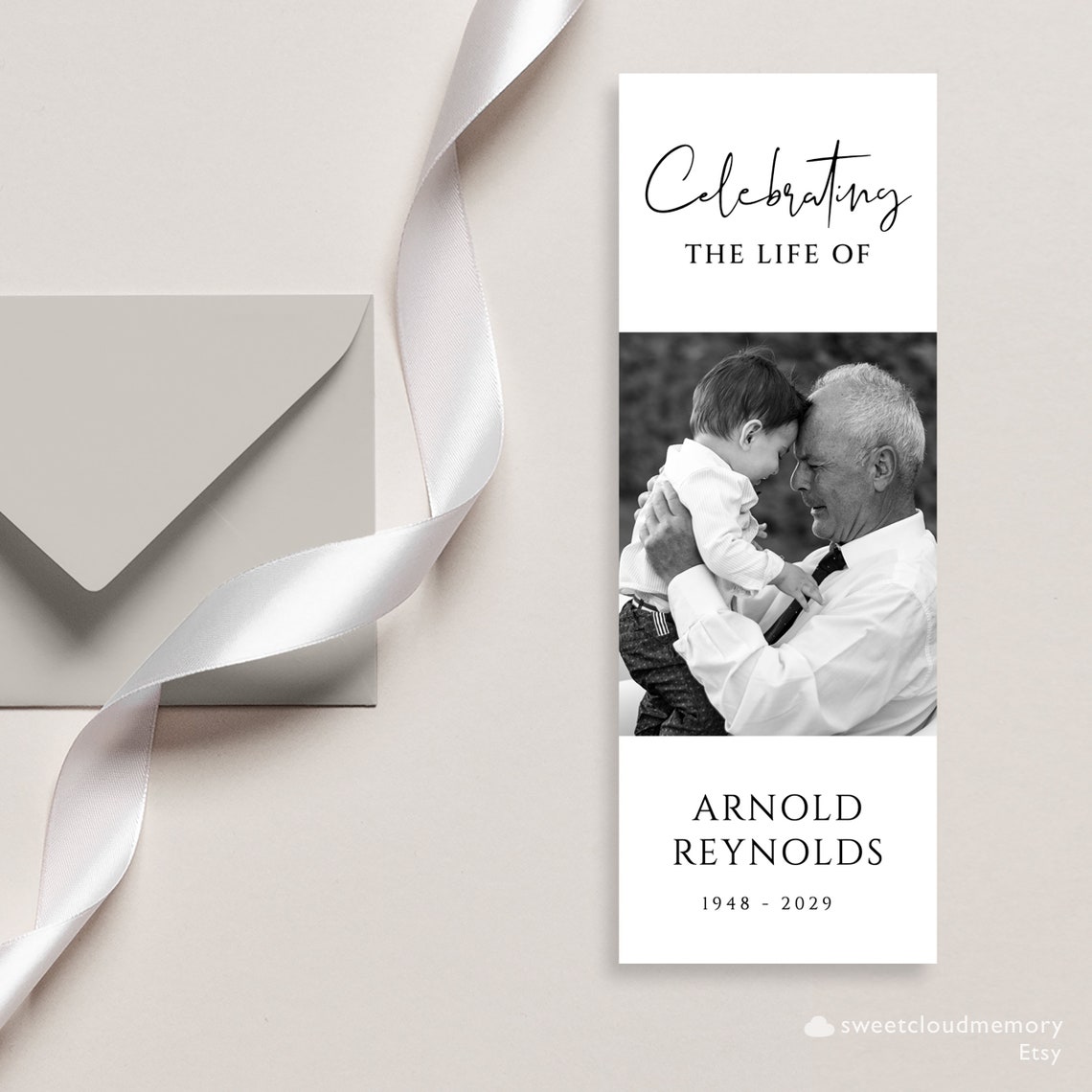 Minimalist Loving Memory Bookmark Template Elegant Simple - Etsy