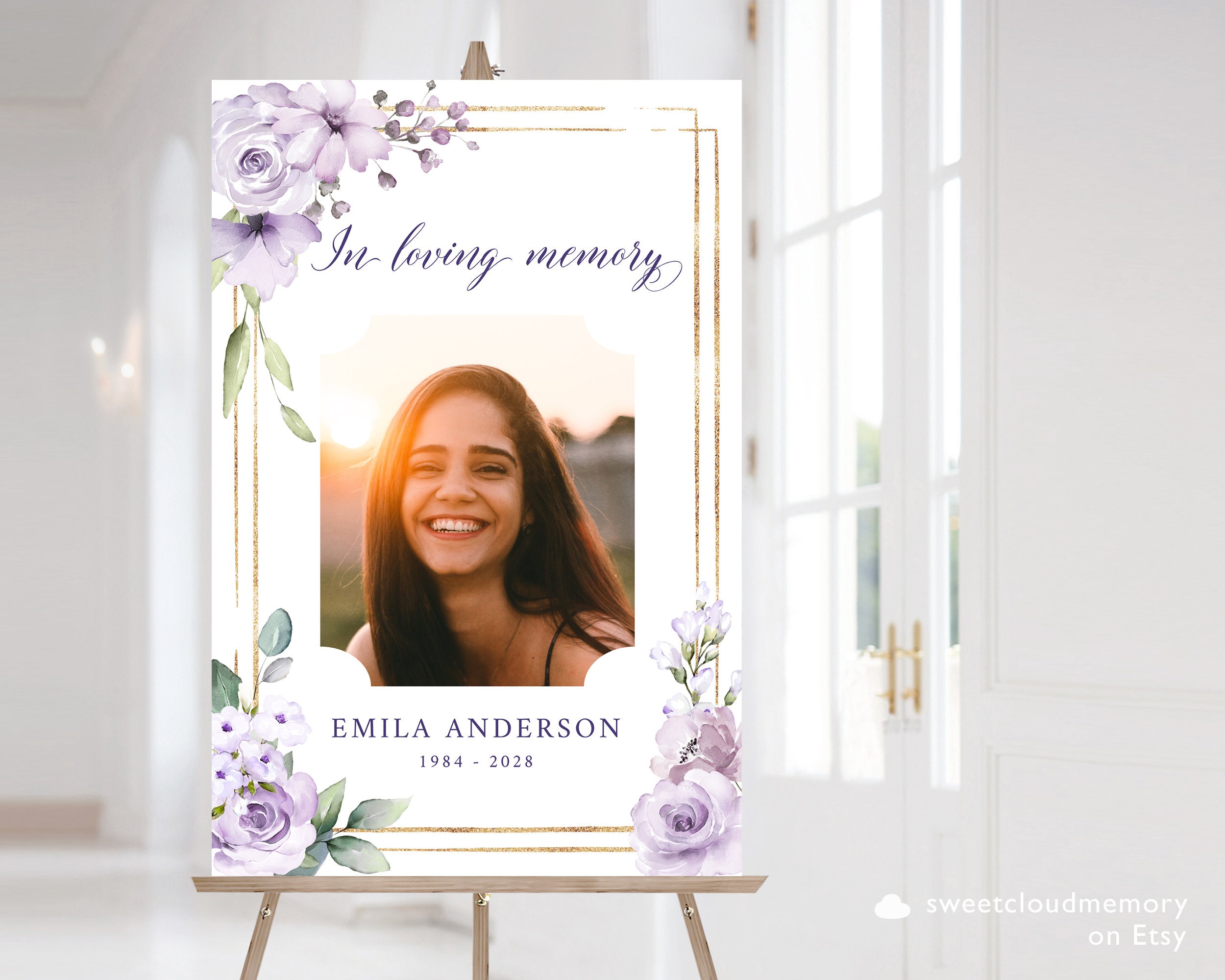 Violet Floral Funeral Sign Memorial Service Celebrating the - Etsy