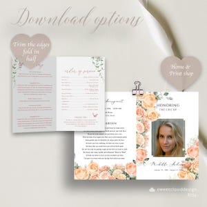 Peach Rose Funeral Program Template Orange Floral Funeral Peach Flower ...