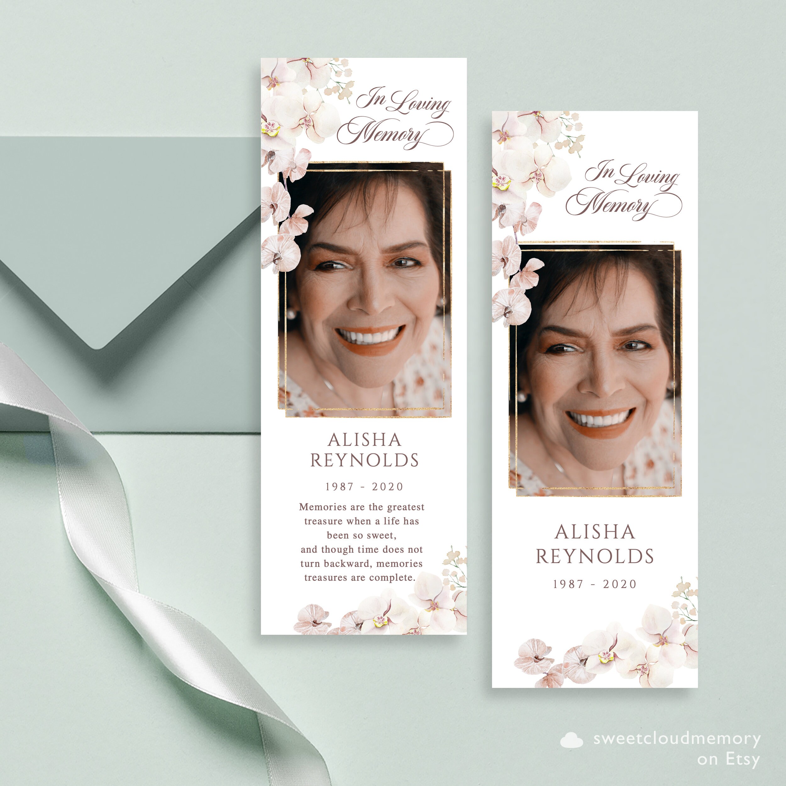 Orchid in Loving Memory Bookmark Template White Floral Honouring the ...