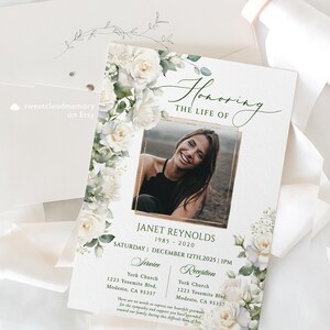 White Rose Funeral Invitation Template White Rose Photo Celebration of ...