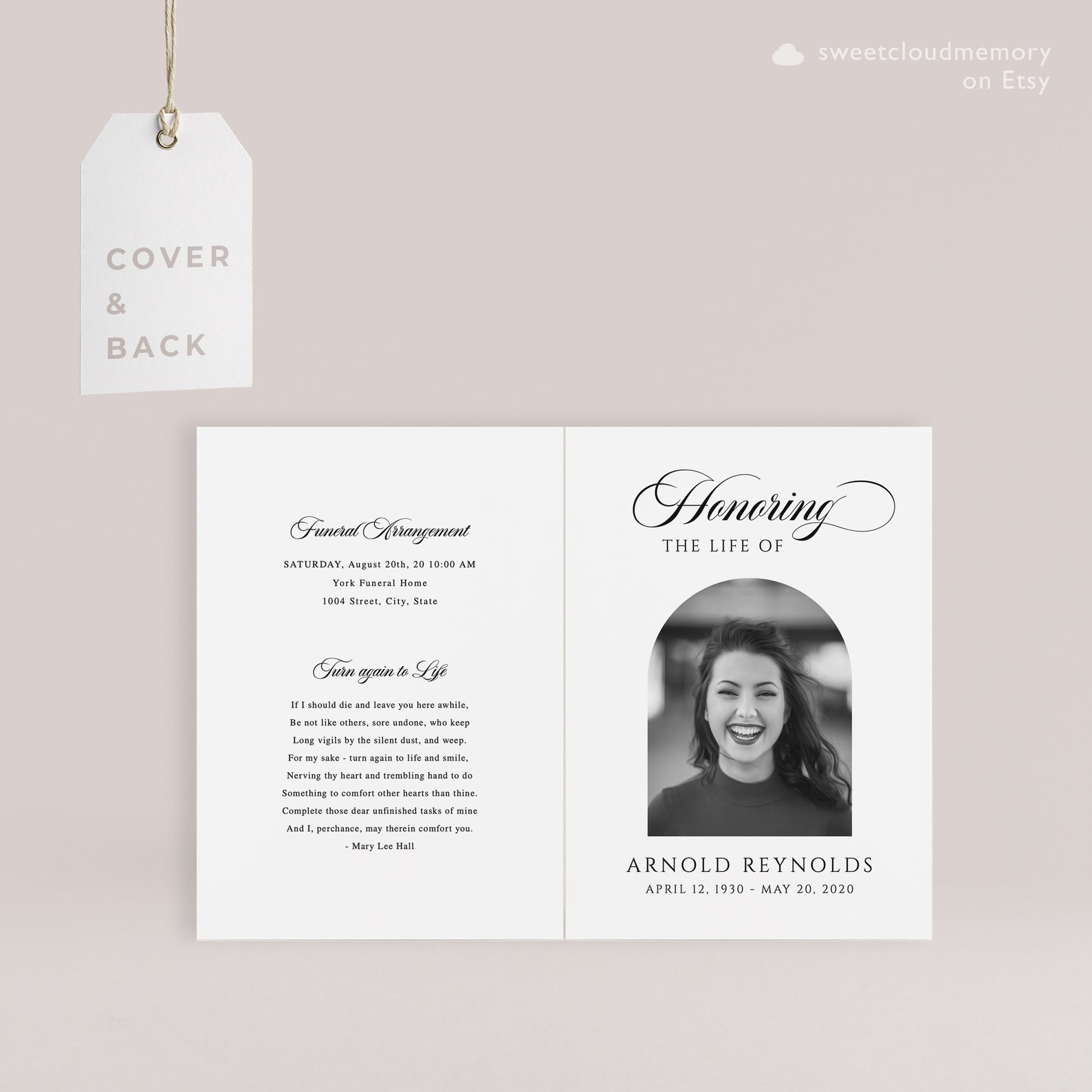 Minimal Funeral Program Template, Elegant Black and White Funeral ...
