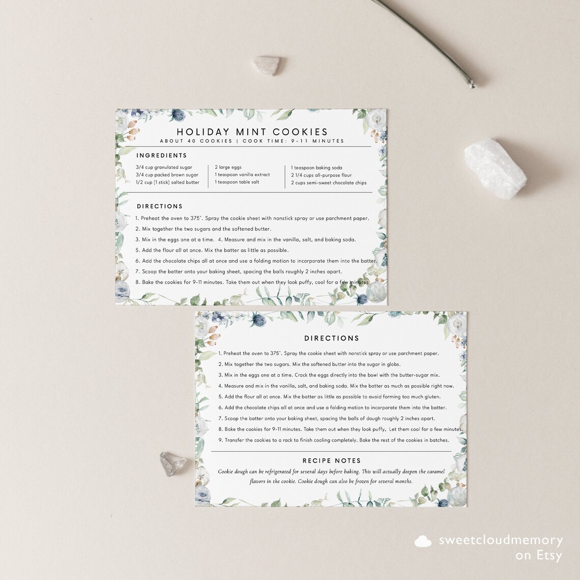 Holiday Recipe Card Template Christmas Editable Simple Recipe Card ...
