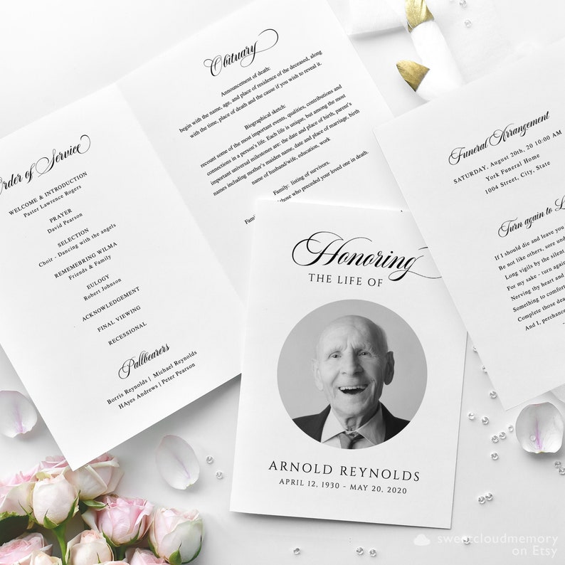 Simple Funeral Program Template Elegant Black and White - Etsy