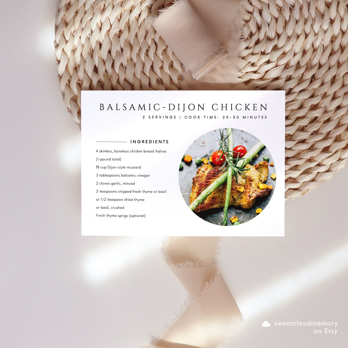 Round Photo Recipe Card Template Editable Modern Recipe Card Minimalist ...