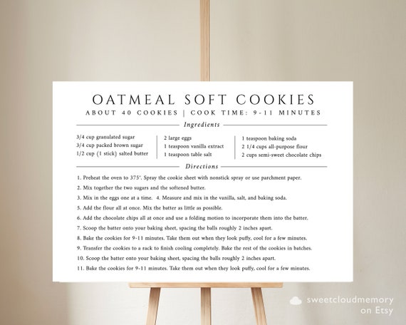 MINIMAL Recipe Sign Template Large Simple Recipe Poster | Etsy