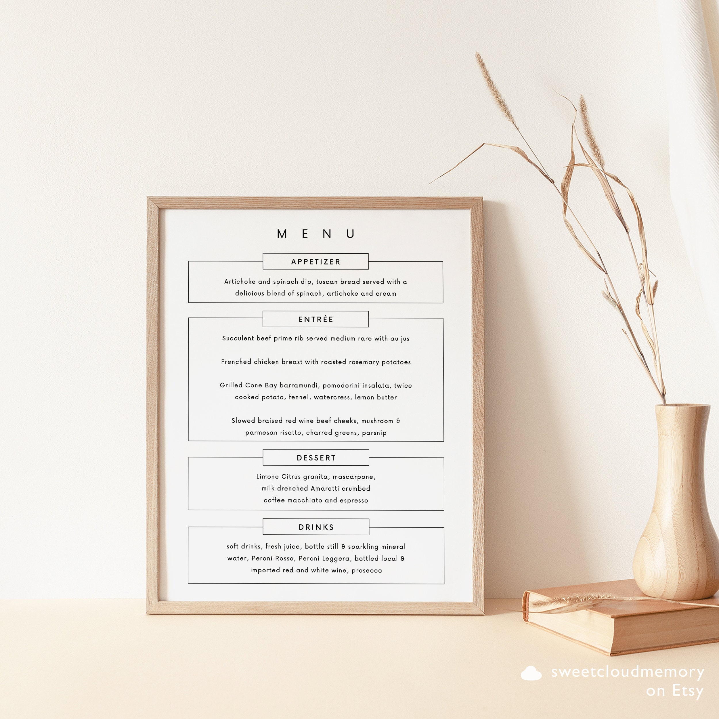 Simple Menu Card Template Editable Minimal Menu Sign Modern | Etsy