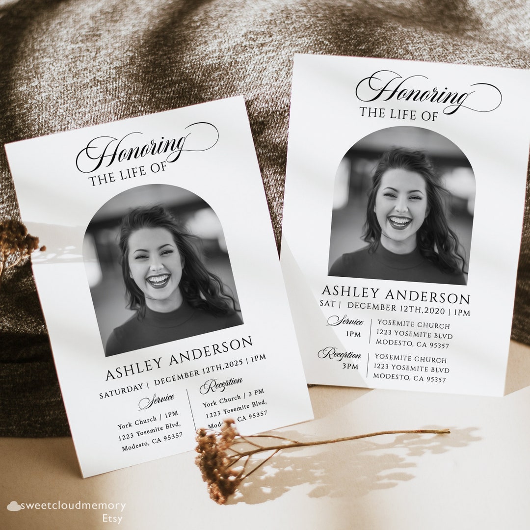 Minimal Funeral Invitation Template,simple Photo Celebration of Life ...