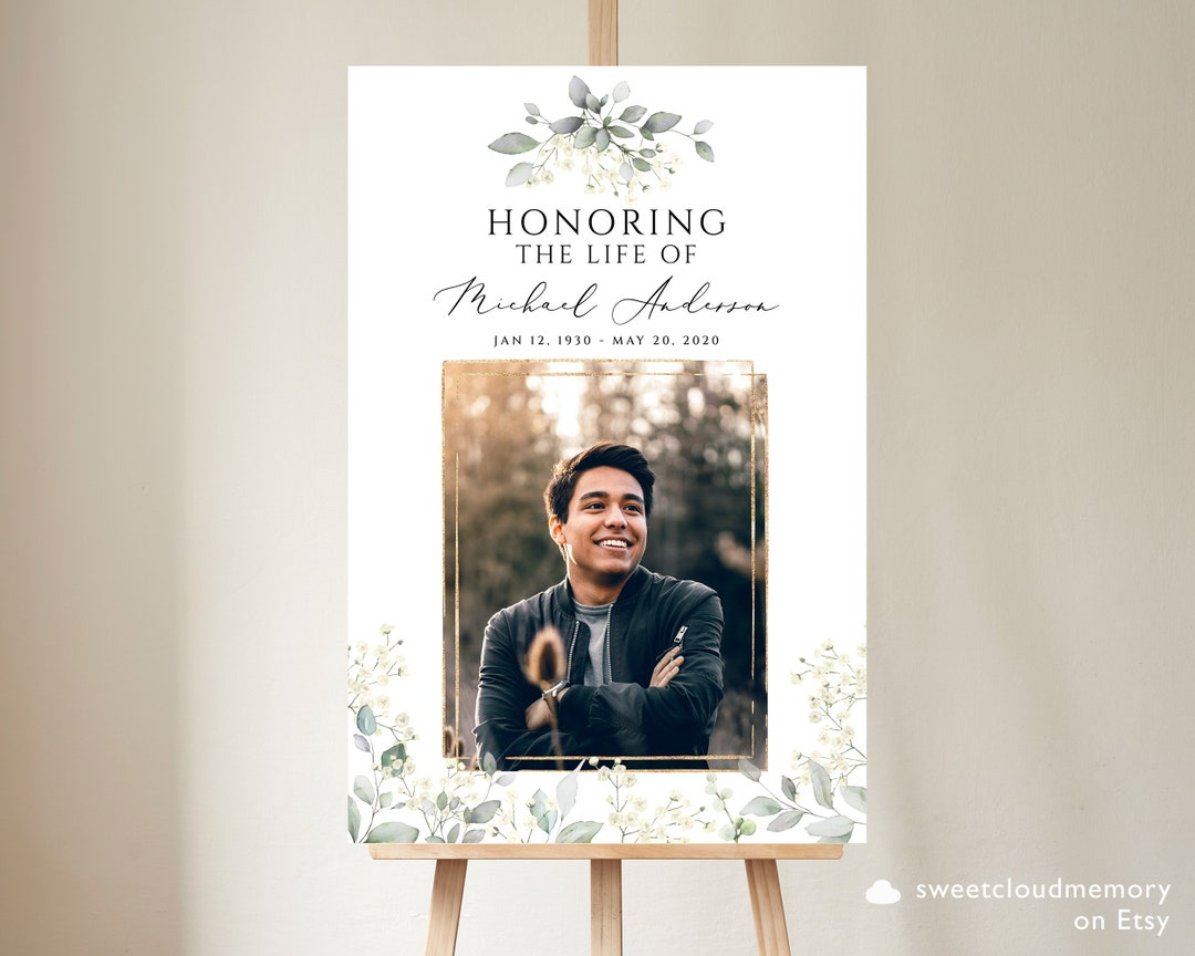 Greenery Celebrating the Life Sign White Floral Life Celebration Sign ...