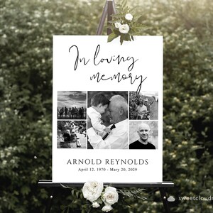 Minimalist Funeral Memory Photo Collage Sign Simple Funeral Multiple ...
