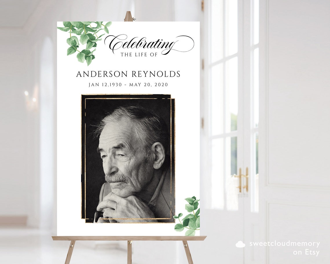 Green Leaves Celebrating the Life Sign Life Celebration Sign Gold Frame ...