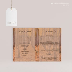 Fall Forest Funeral Program Template Orange Landscape Funeral Memorial ...