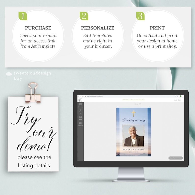 Sky Sunset Background Funeral Photo Prayer Card Editable | Etsy Canada