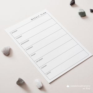 Weekly Planner Chart Editable Simple Week Table Card Weekly Schedule ...