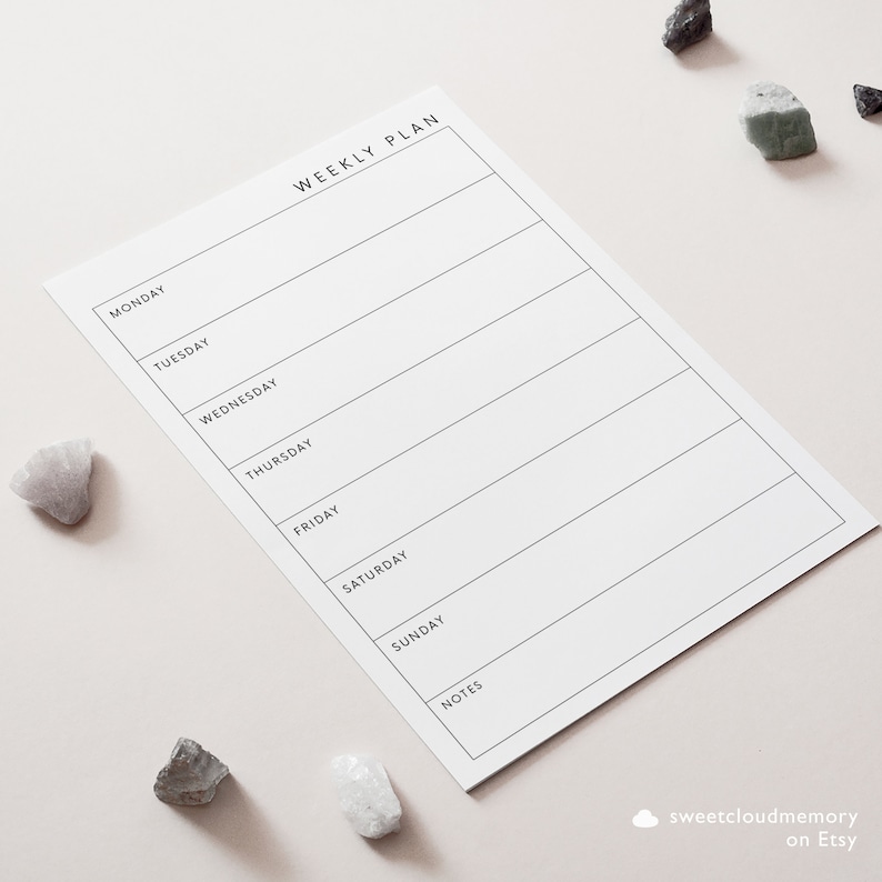 Weekly Planner Chart Editable Simple Week Table Card Weekly Schedule ...