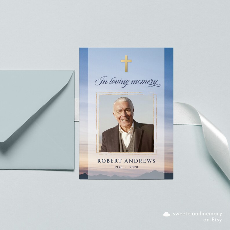 Sky Sunset Background Funeral Photo Prayer Card Editable - Etsy Canada