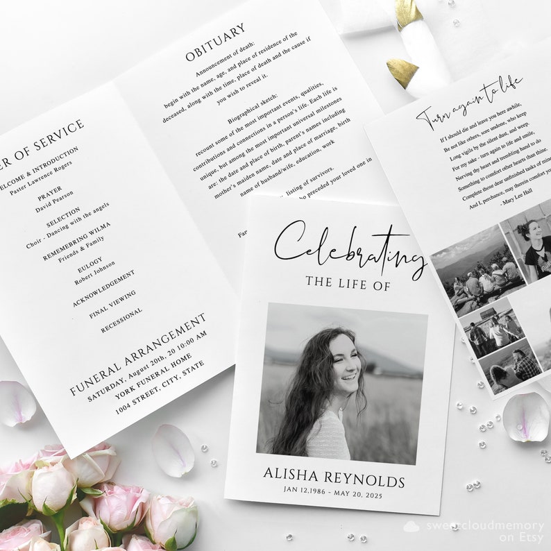 Funeral Program Collage Template Simple Photo Funeral Program Memorial ...